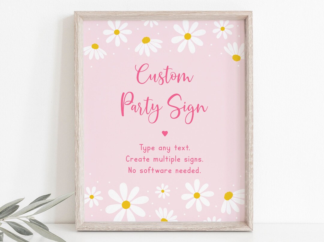 Editable Pink Daisy Birthday Sign Retro Daisy Birthday Party Sign Pink ...