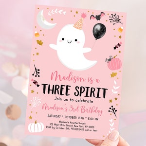 Editable Three Spirit Ghost Birthday Invitation Halloween Ghost Third ...