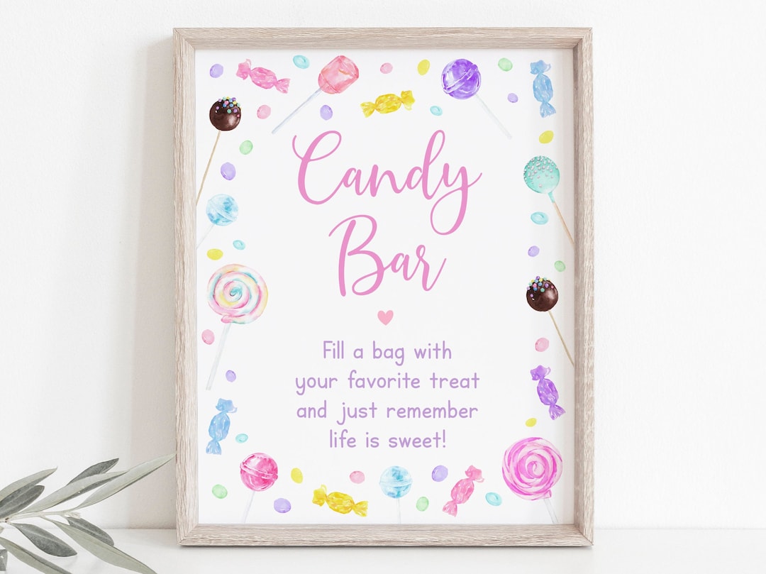 Candy Bar Party Sign Sweet Shop Birthday Candy Birthday Lollipop Sweet ...