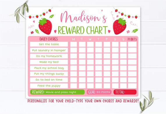 EDITABLE Strawberry Reward Chart Strawberry Behavior Chart Girls Daily ...