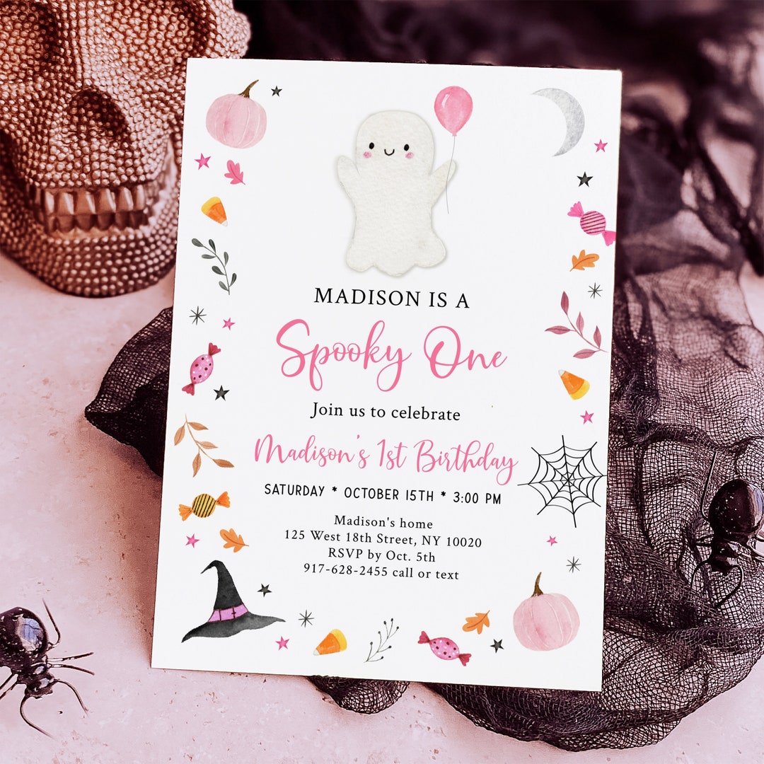 Editable Spooky One Ghost Birthday Invitation Ghost First Birthday ...