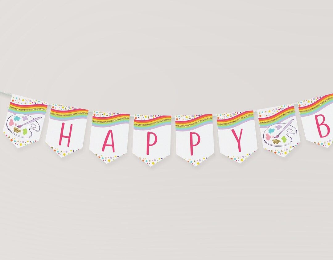 Editable Rainbow Art Party Birthday Banner Dress for A Mess Girl Art ...