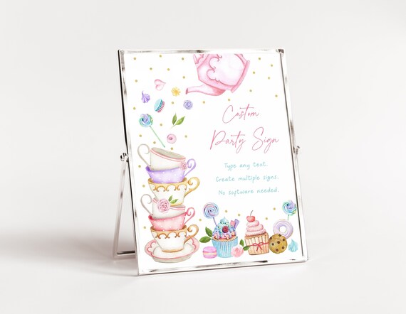 Editable Tea Party Birthday Sign, Table Sign, Tea Par-tea, Pink Gold ...