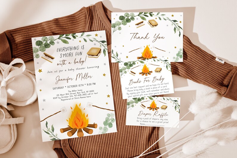 Editable S'mores Baby Shower Invitation Bundle Fall - Etsy