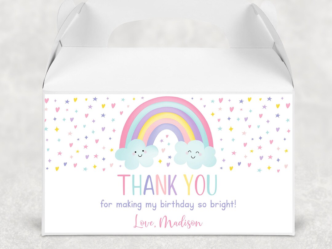 Editable Rainbow Birthday Favor Box Label, Gable Box Label, Girl ...