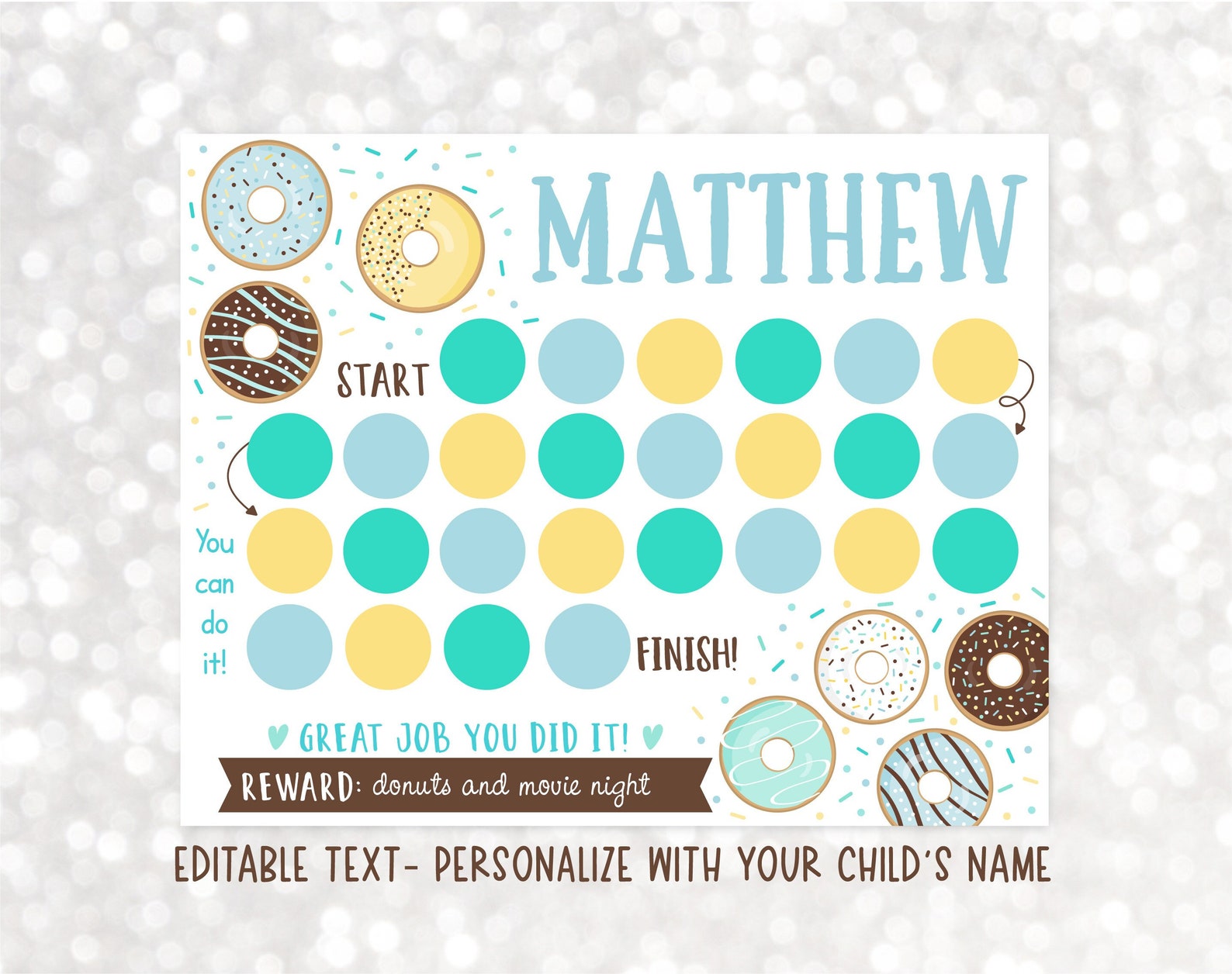 Editable Donut Reward Chart Sticker Chart Boy Blue Donut | Etsy Canada
