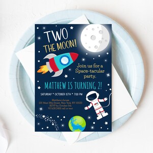 EDITABLE Two the Moon Space Birthday Invitation Astronaut - Etsy