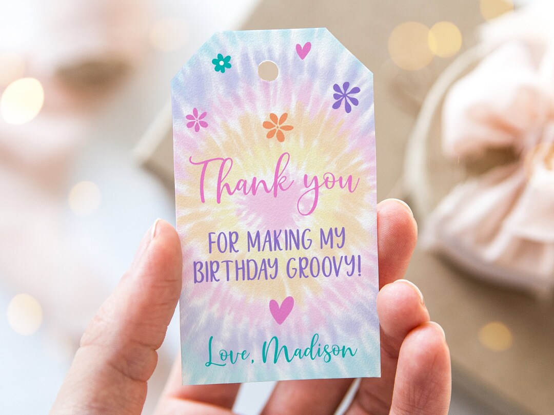Editable Tie Dye Birthday Thank You Tags Favor Tags Girls Tie Dye Party ...
