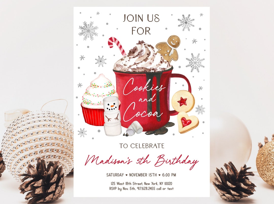 Editable Hot Cocoa Birthday Invitation Cookies & Cocoa Party - Etsy