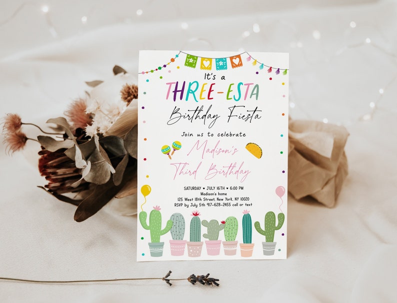 Editable Three-esta Fiesta Birthday Invitation Third Birthday - Etsy