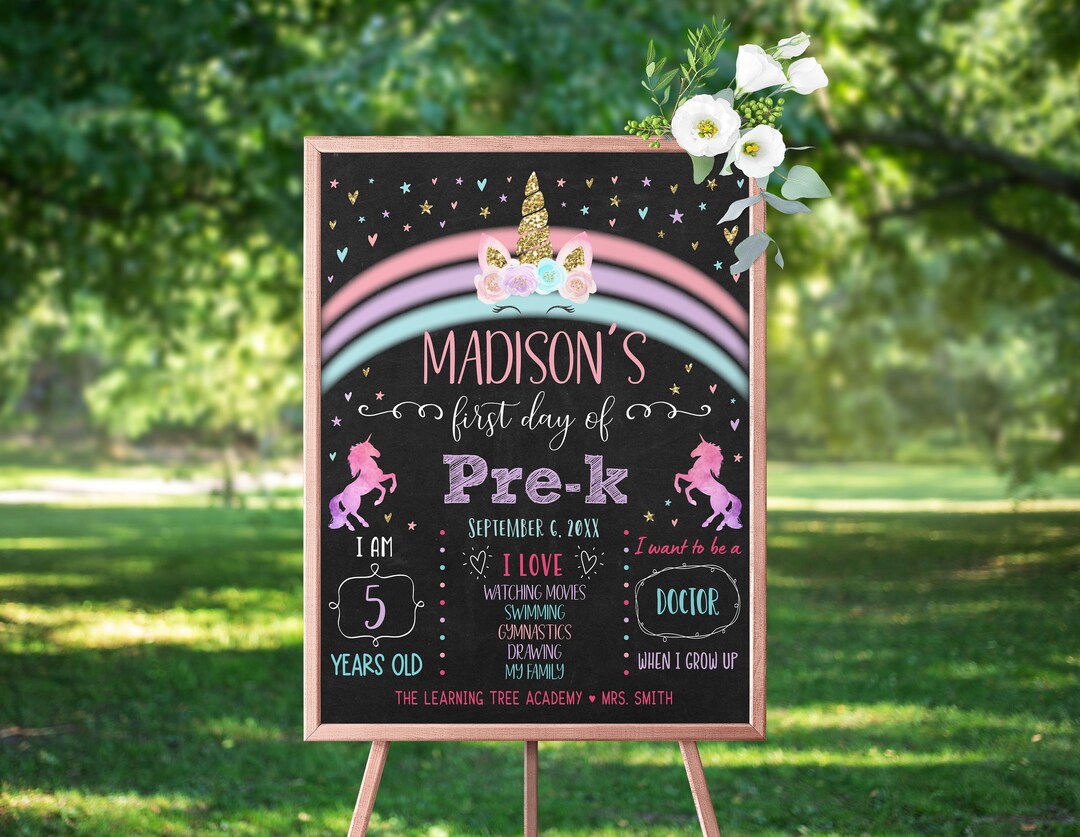 Editable Unicorn First Day of Pre-k Sign First Day of - Etsy