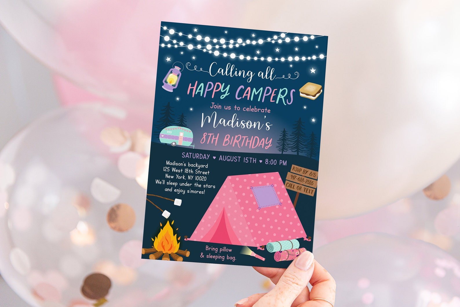 Editable Girl Camping Birthday Invitation Camping Sleepover - Etsy
