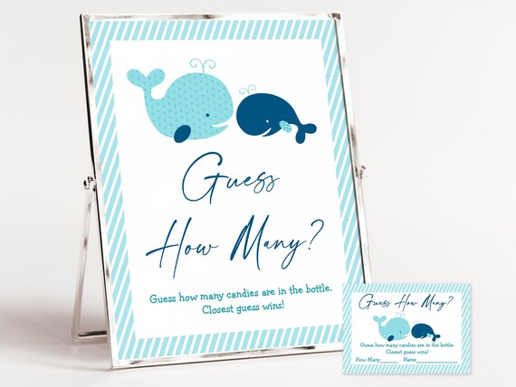 Whale Guess How Many Game Whale Baby Shower Nautical Baby Shower Boy ...