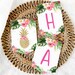 Editable Pineapple Birthday Banner Pink Tropical Floral Gold Pineapple ...
