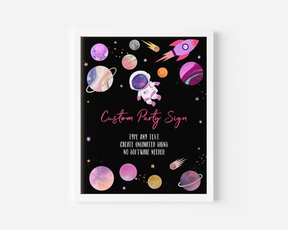 Editable Space Birthday Sign Party Sign Pink Girl Astronaut - Etsy