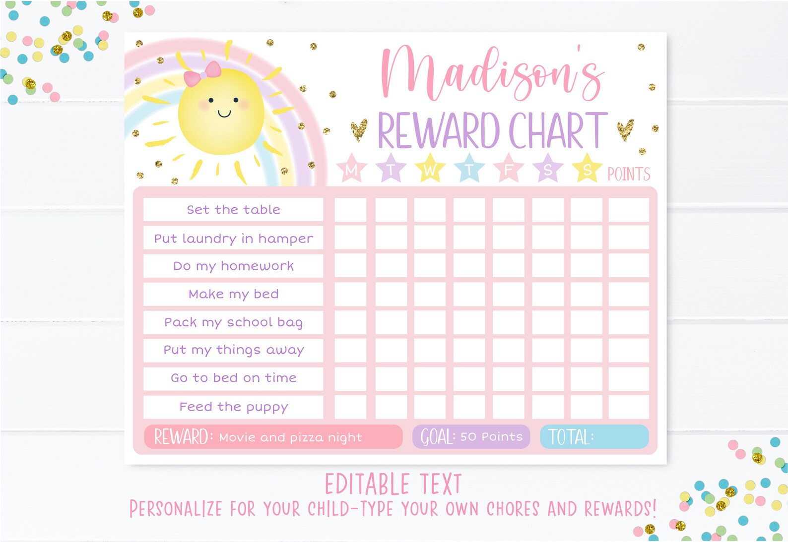 Editable Sunshine Rainbow Reward Chart Rainbow Behavior Chart - Etsy Canada