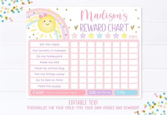 Editable Sunshine Rainbow Reward Chart Rainbow Behavior Chart Pastel ...