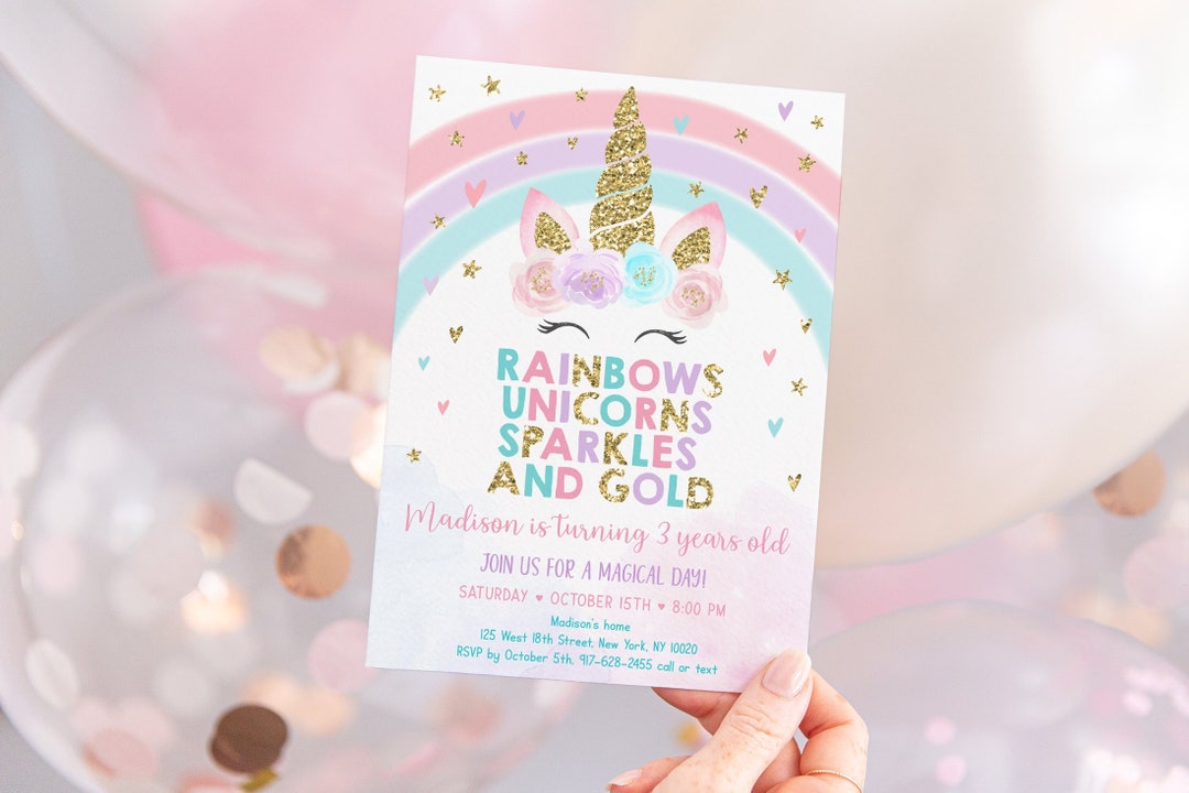 Editable Unicorn Rainbow Birthday Invitation Unicorns Rainbows - Etsy