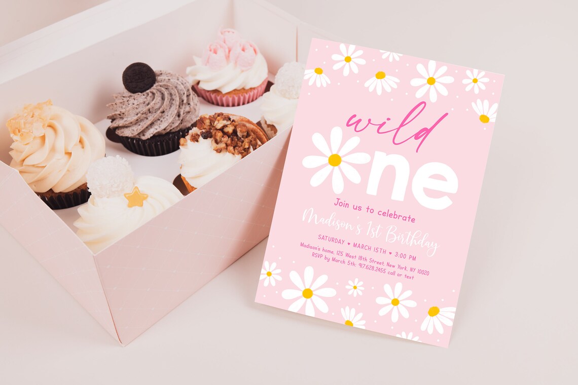 Daisy First Birthday Invitation Wild One Daisy Birthday Invite Pink ...
