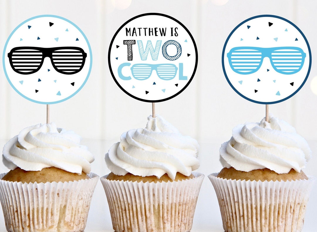 Editable Two Cool Cupcake Toppers Two Cool Birthday Two Cool Party ...