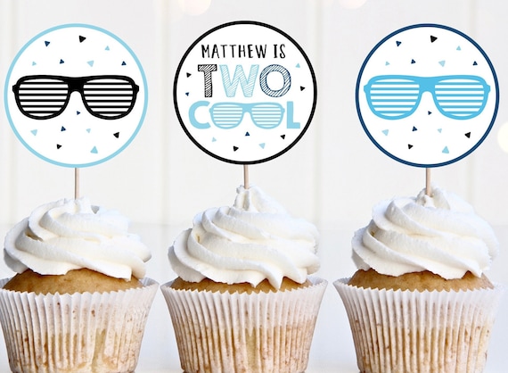 Editable Two Cool Cupcake Toppers Two Cool Birthday Two Cool Party ...