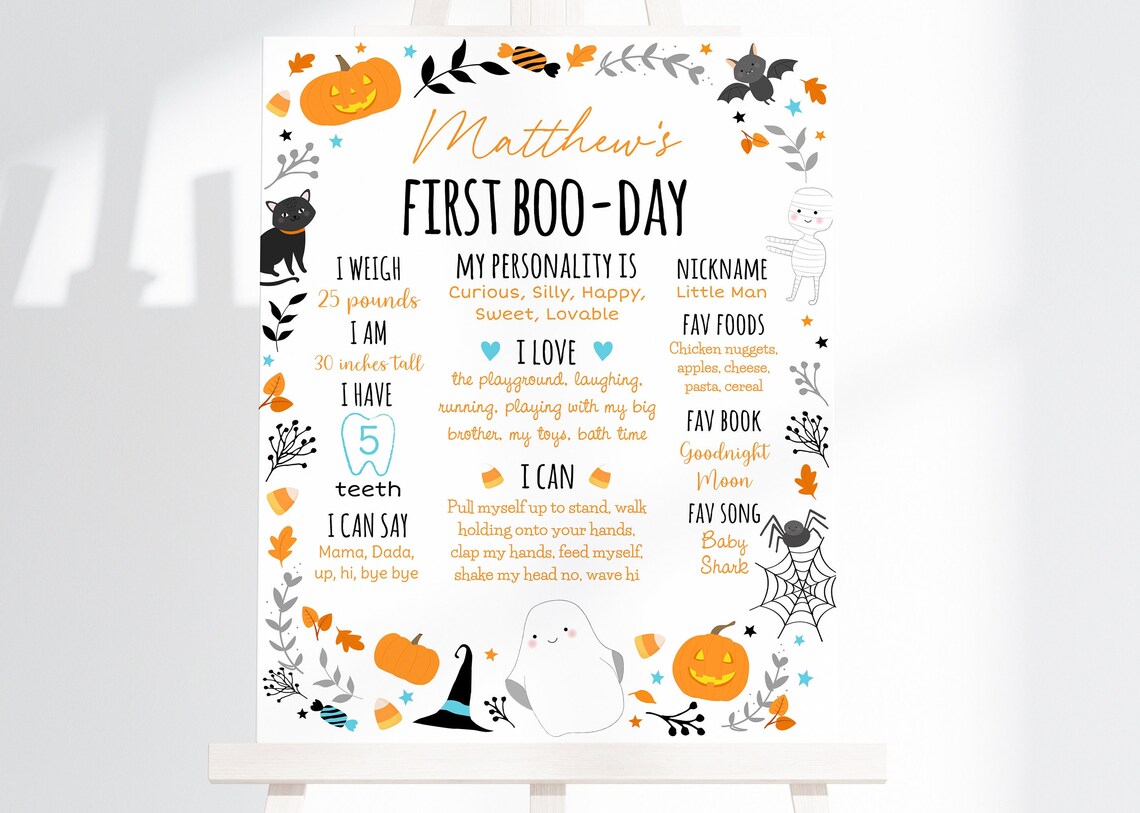 Editable Halloween First Birthday Milestone Sign First Boo-day - Etsy