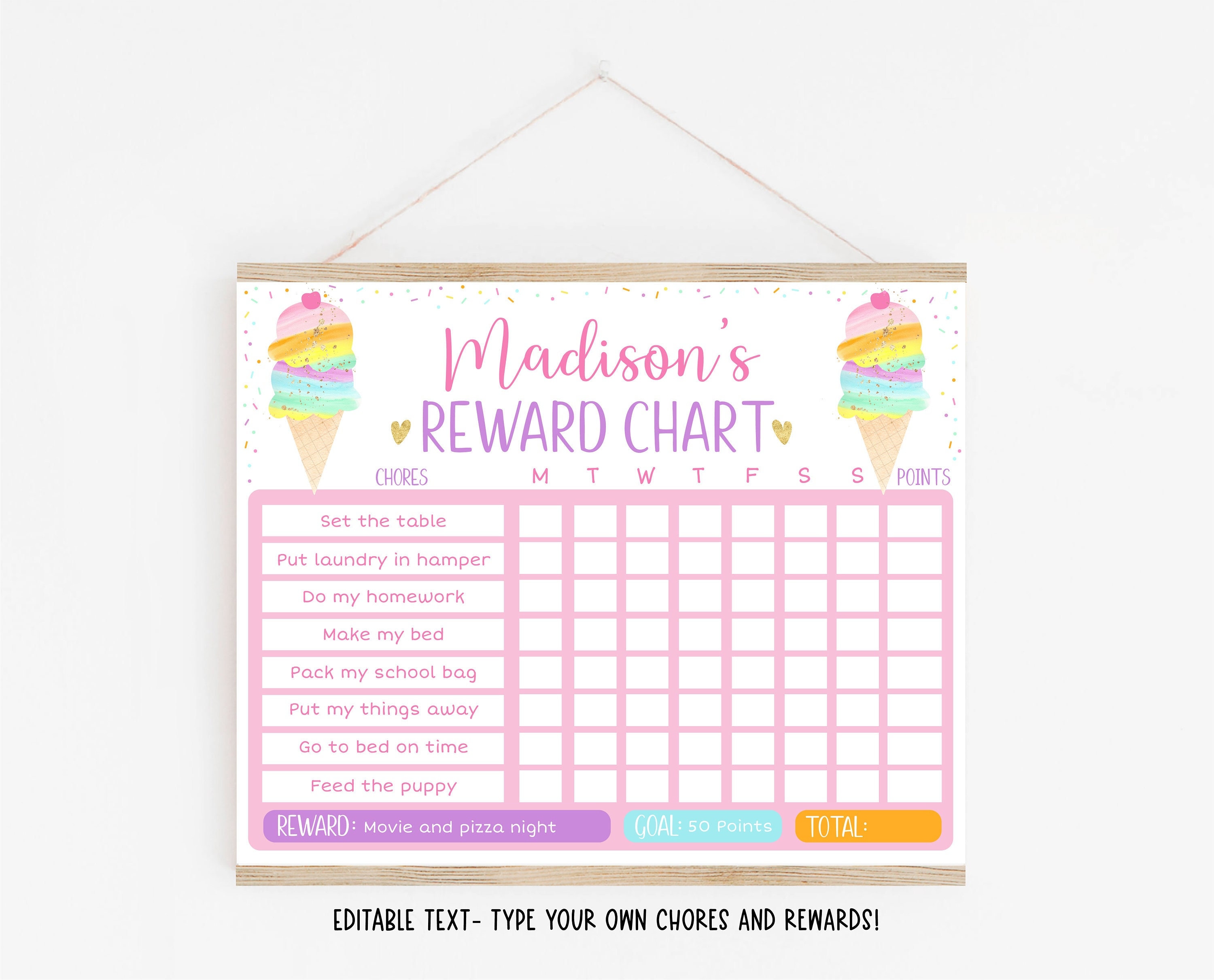EDITABLE Ice Cream Reward Chart Ice Cream Behavior Chart - Etsy Australia