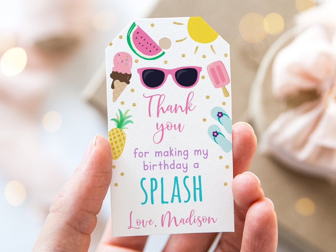 Editable Pool Party Thank You Tags Favor Tags Girls Pool Party Pool ...