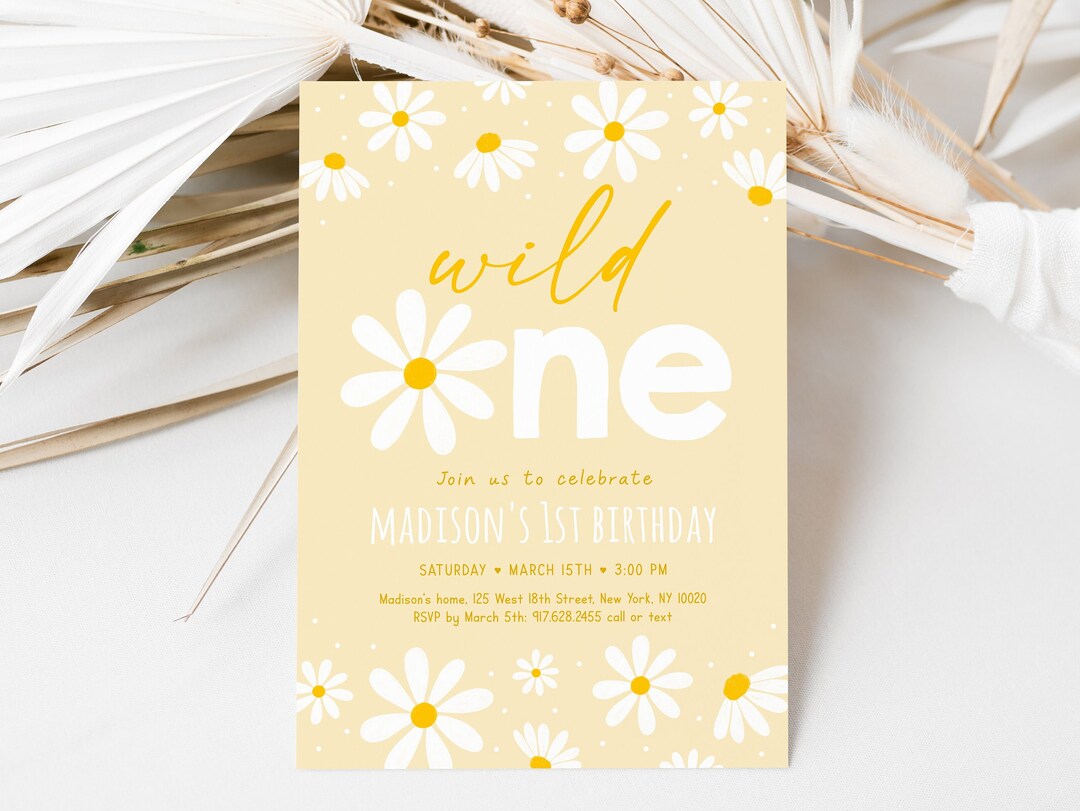 Daisy First Birthday Invitation Wild One Daisy (Instant Download) - Etsy