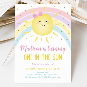 Editable One in the Sun Birthday Invitation Sunshine Rainbow - Etsy