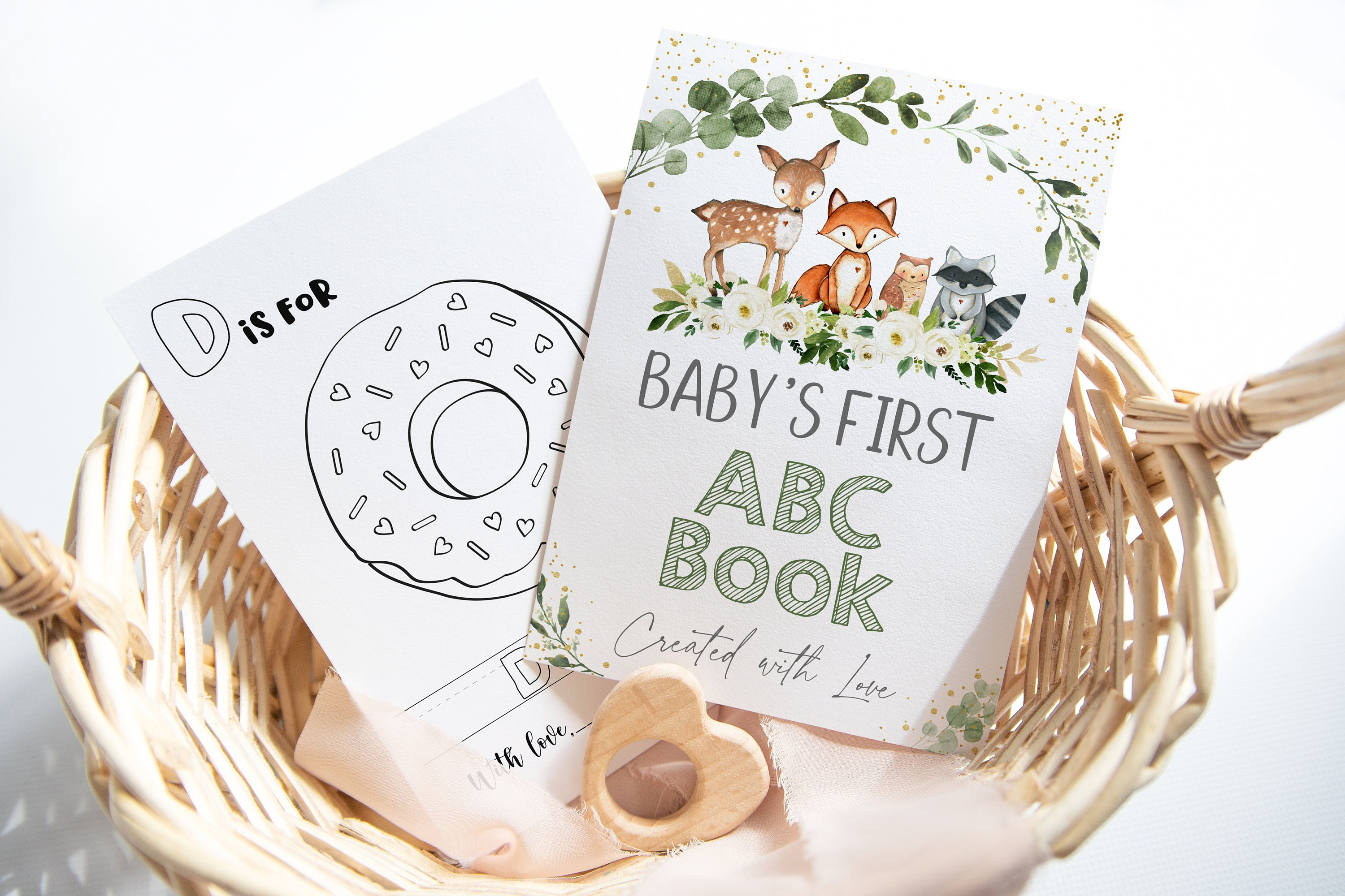 ABC Book Baby Shower Game Woodland Greenery Alphabet Coloring - Etsy UK