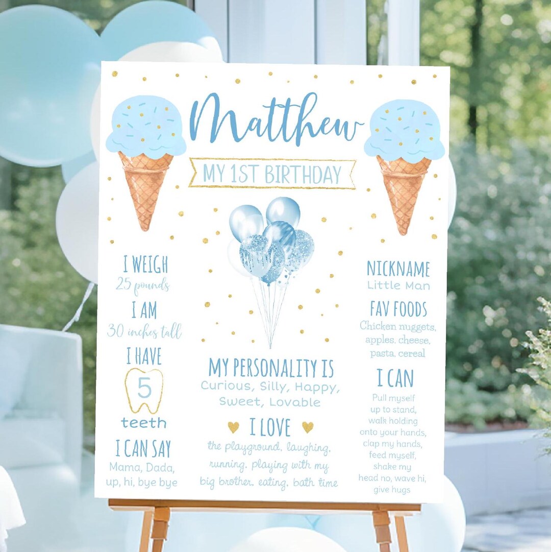 Editable Ice Cream Birthday Milestone Sign Ice Cream First Birthday ...