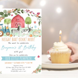 Editable Fall Farm Birthday Invitation Farm Animals Pumpkin - Etsy