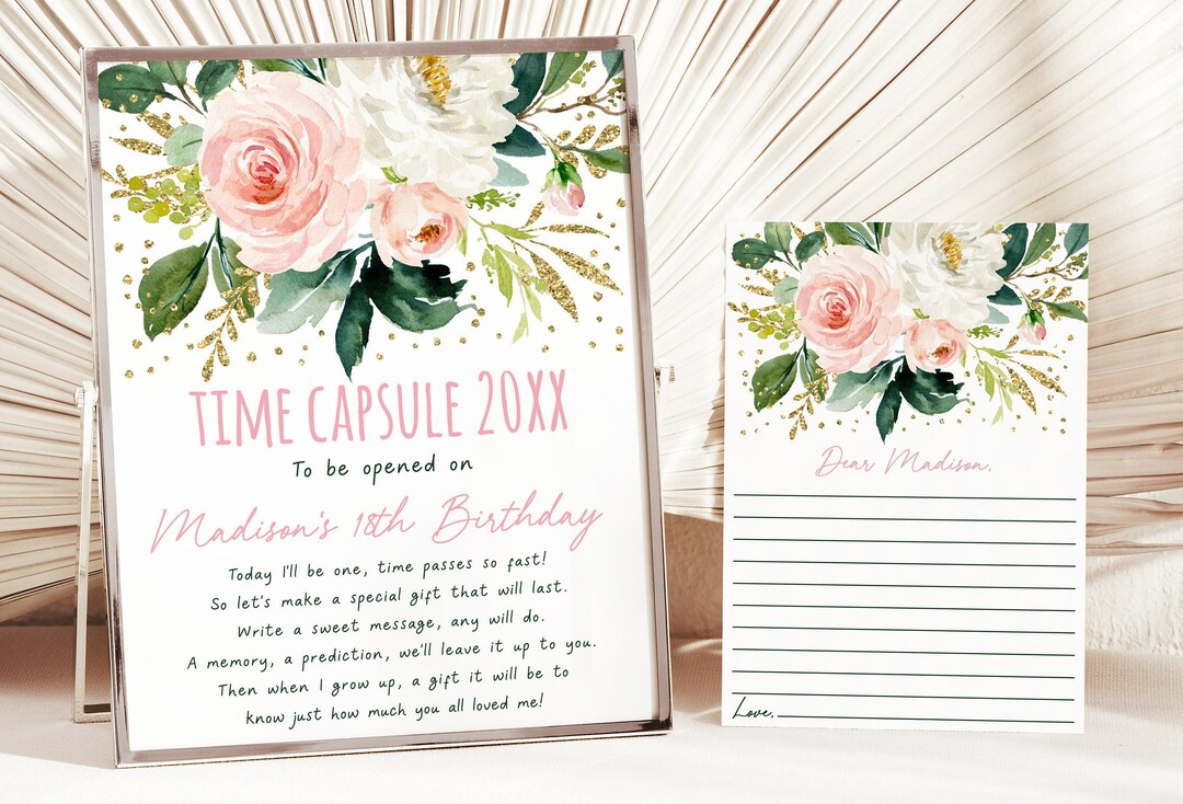 Editable Pink Floral Birthday Time Capsule Pink Gold Floral - Etsy