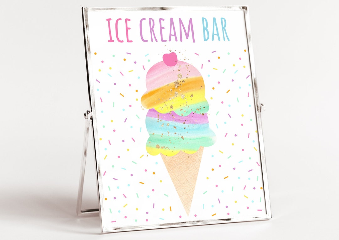 Ice Cream Bar Birthday Sign Ice Cream Birthday Party Rainbow - Etsy