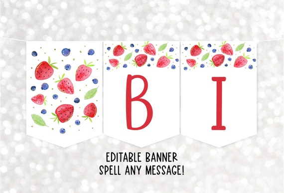 Editable Strawberry Birthday Banner Strawberry First Birthday Berry ...