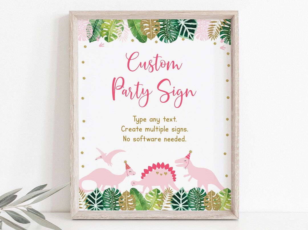 Editable Pink Dinosaur Birthday Sign, Pink & Gold Dinosaur, Girl ...