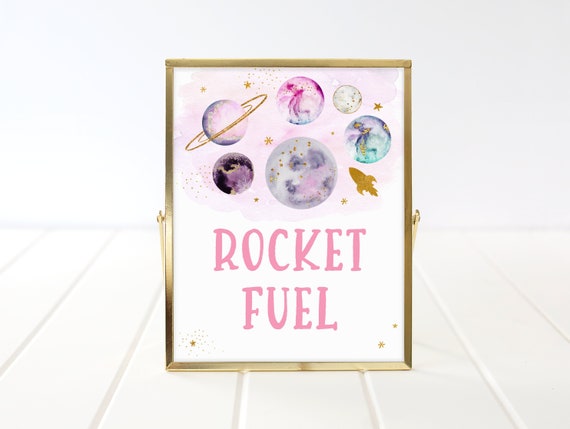 Space Rocket Fuel Birthday Drinks Sign Pink Gold Galaxy Planet - Etsy