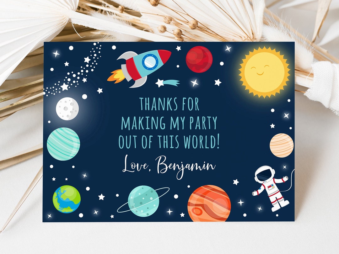Editable Space Birthday Thank You Card Astronaut Planets Outer Space ...