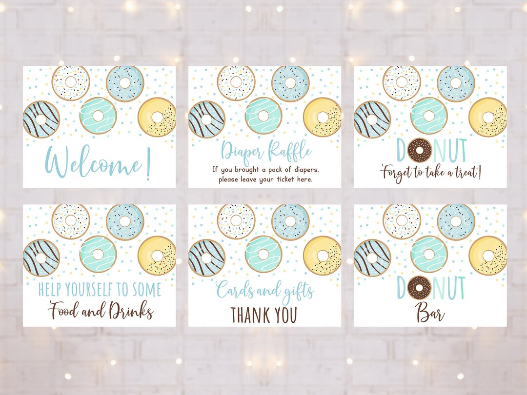 Donut Baby Shower Signs, Donuts & Diapers Baby Shower, Blue Donut, Baby ...