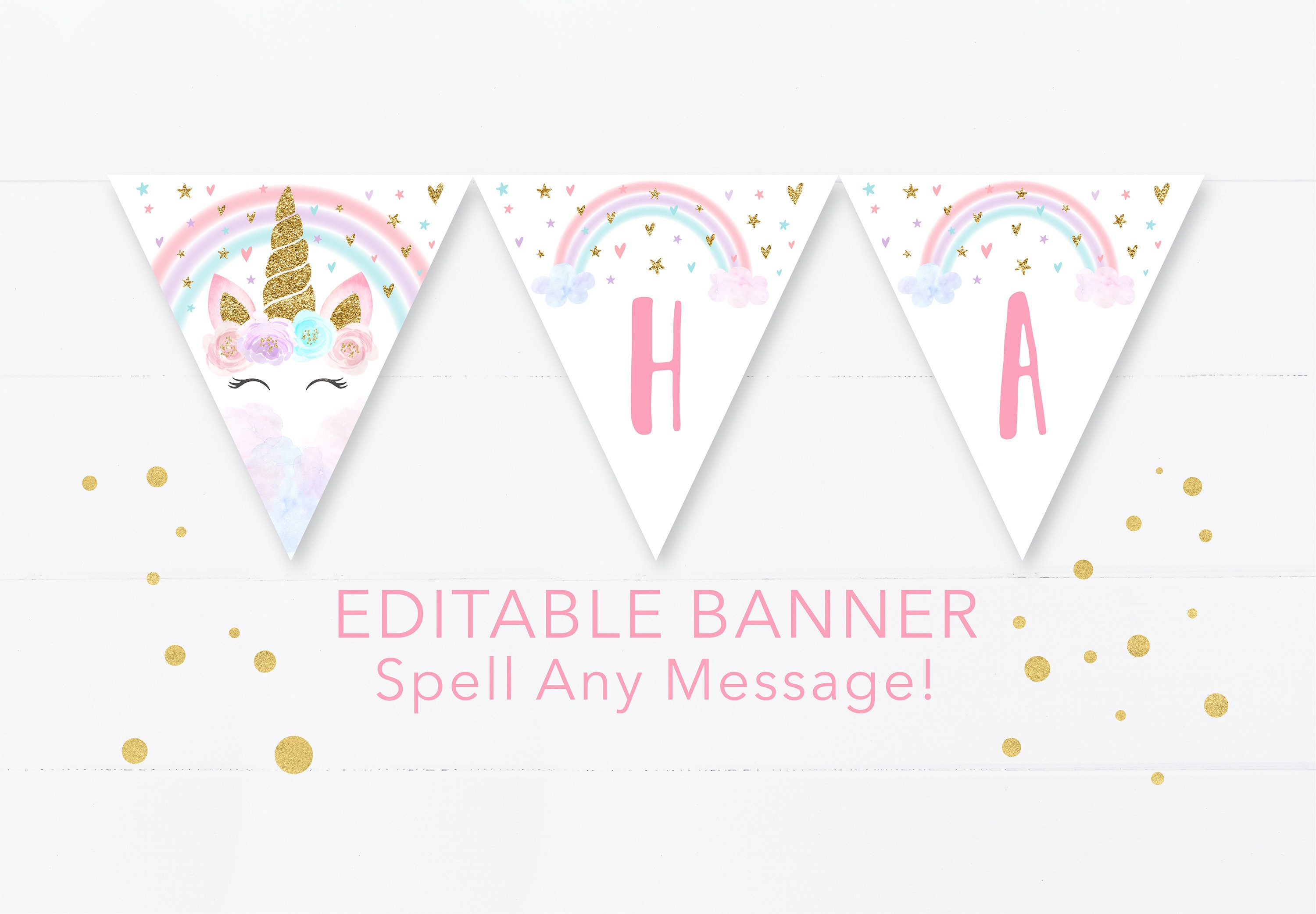 Editable Unicorn Birthday Banner Pastel Rainbow Unicorn Pink - Etsy