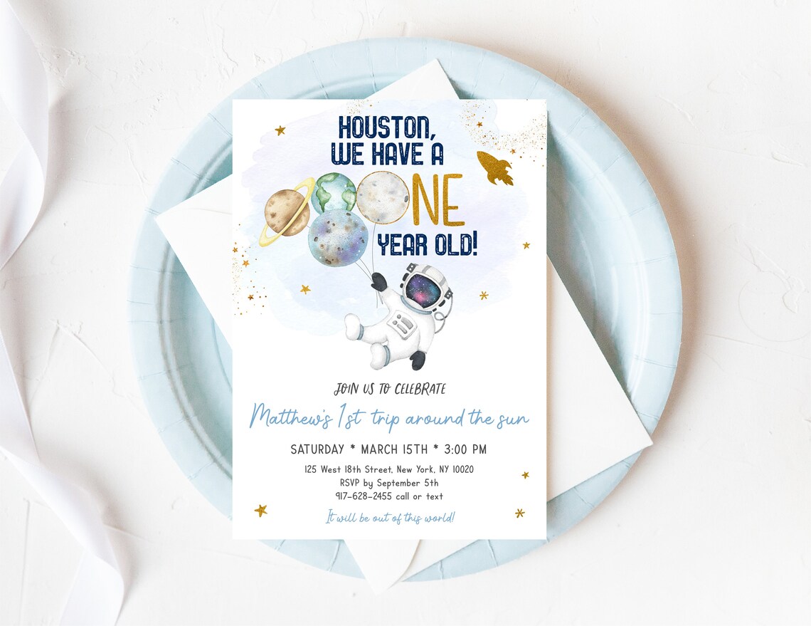 Editable Space Birthday Invitation First Trip Around the Sun - Etsy