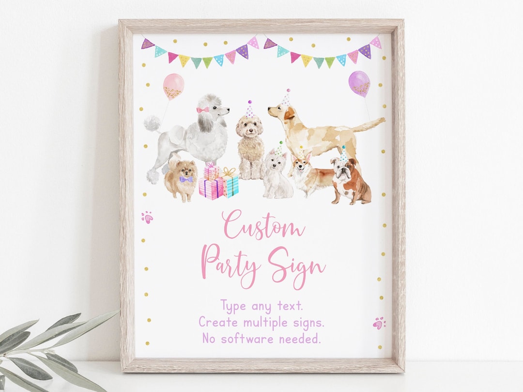 Editable Puppy Birthday Sign Table Sign Let's Paw-ty Girl Puppy ...