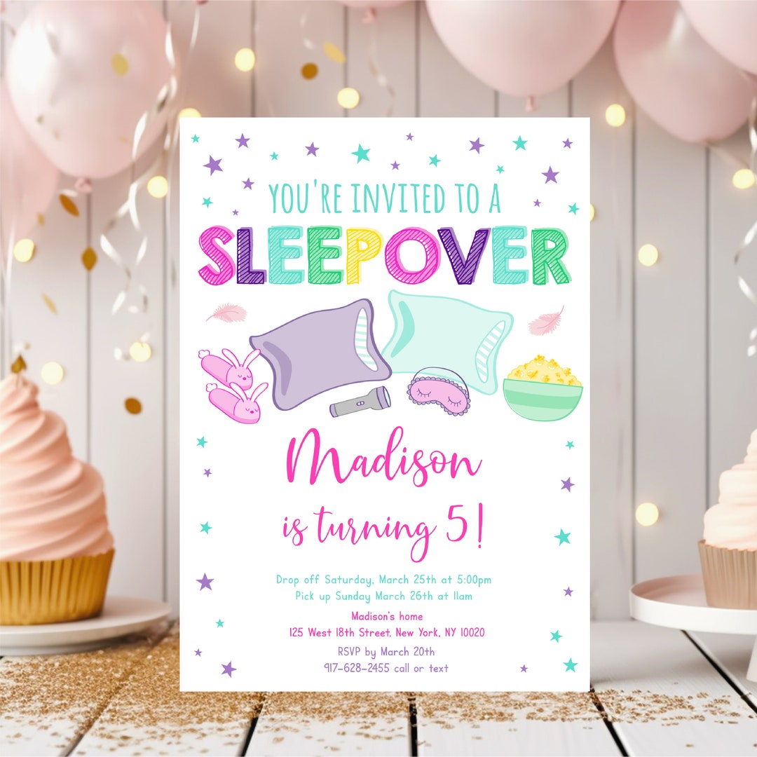Editable Sleepover Birthday Invitation Sleepover Party Slumber Party ...