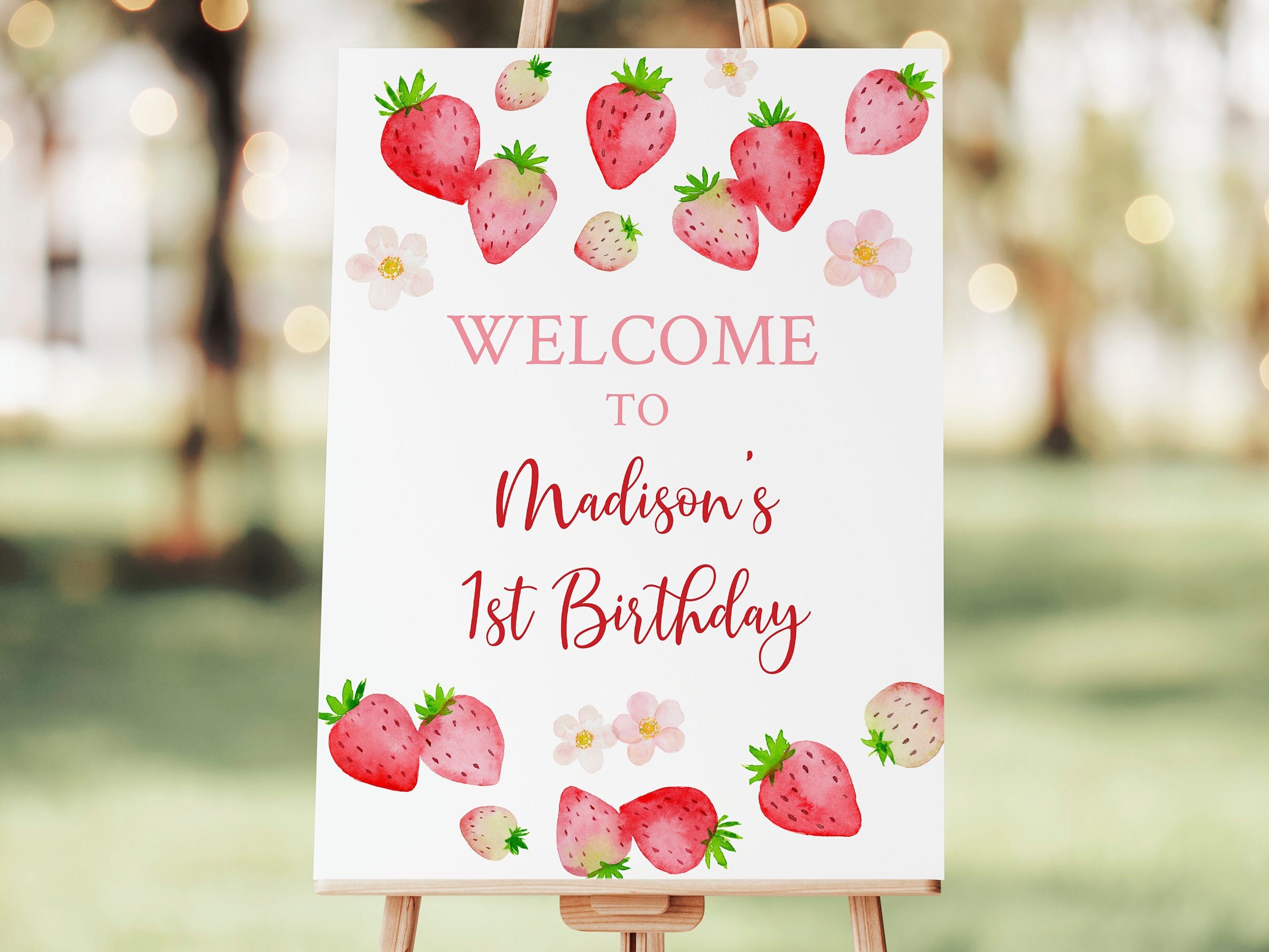 Editable Strawberry Birthday Welcome Sign, Berry First Birthday, Wild ...
