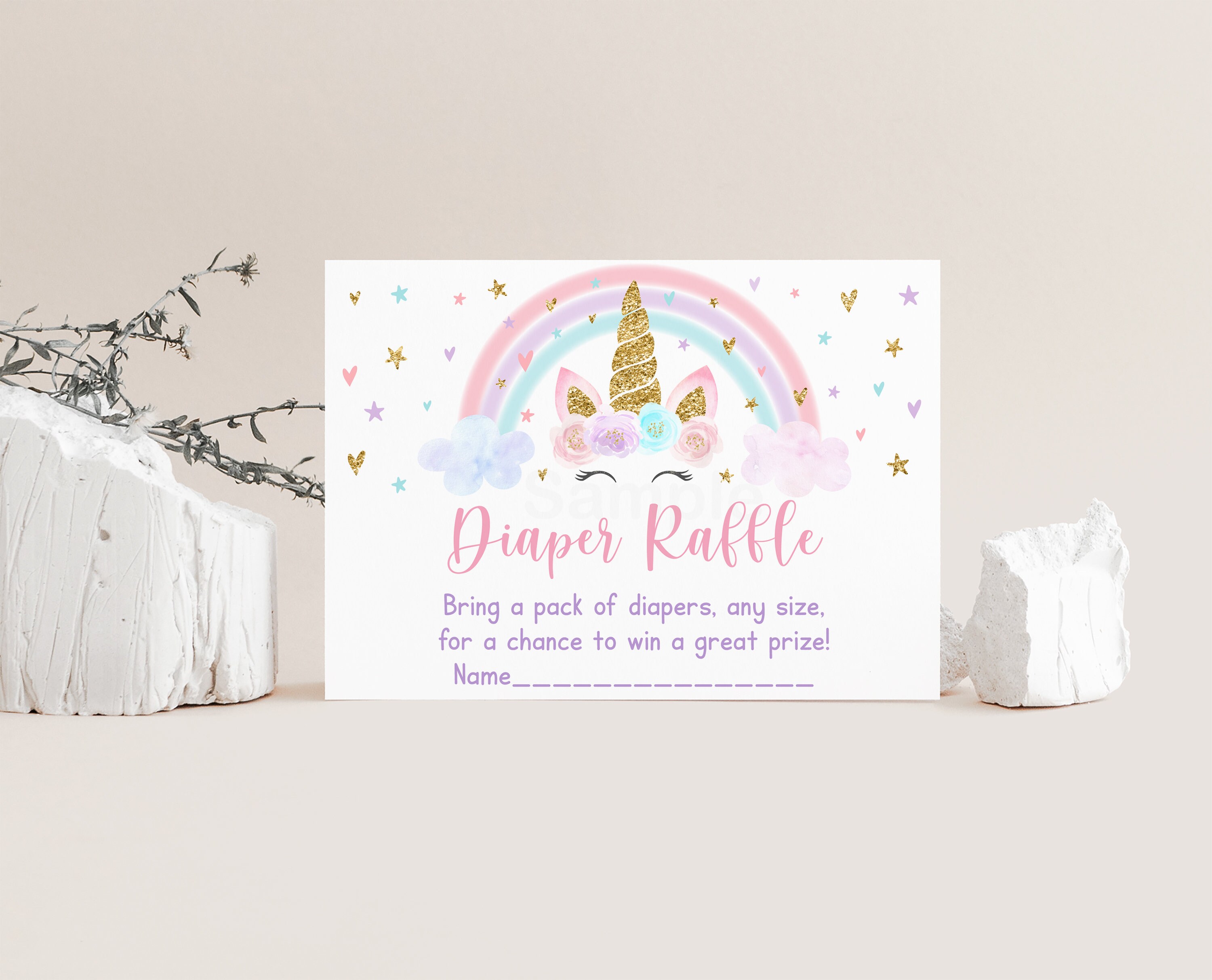 Unicorn Diaper Raffle Cards Rainbow Unicorn Baby Shower Pink | Etsy