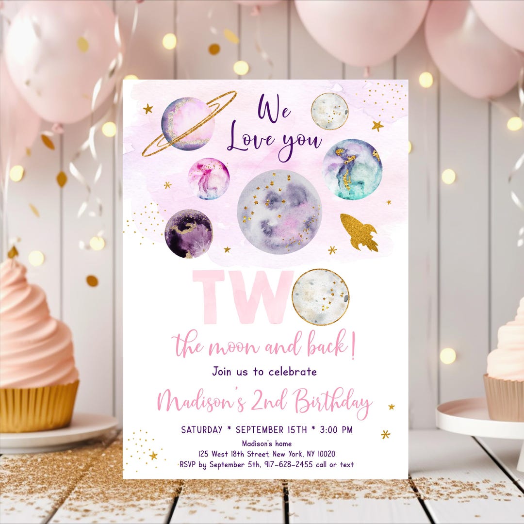 Invitación de cumpleaños editable con dos diseños de la Luna y el ...