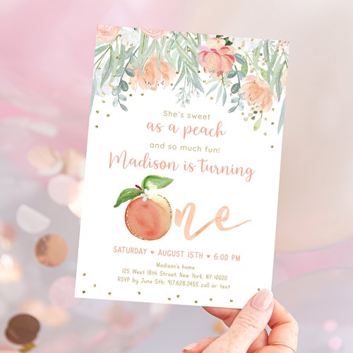 Customizable Peach Birthday Invitation Sweet as a Peach - Etsy