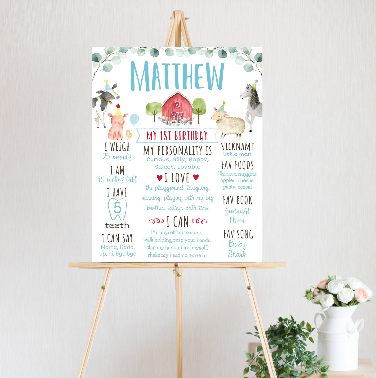 Editable Farm Birthday Milestone Poster Farm 1st Birthday Boy | Etsy