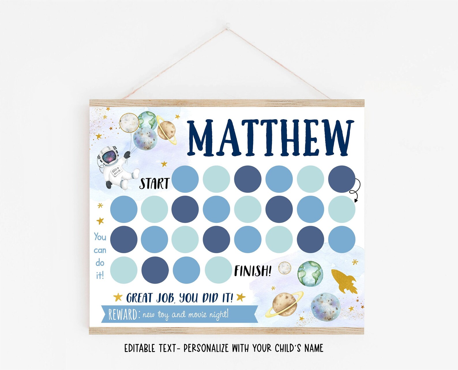 Editable Astronaut Reward Chart Space Planets Sticker Chart - Etsy